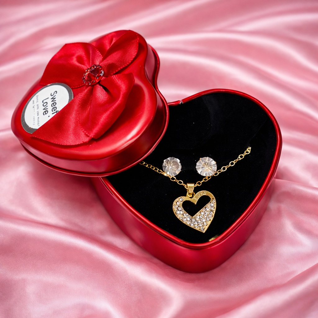 Heart Pendant Necklace Gift Set With Decorative Heart Box For Gifting ...